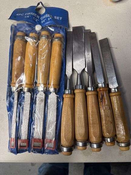 9 Piece Firmer Chisel Set with Wooden Handles - Matthews Auctioneers