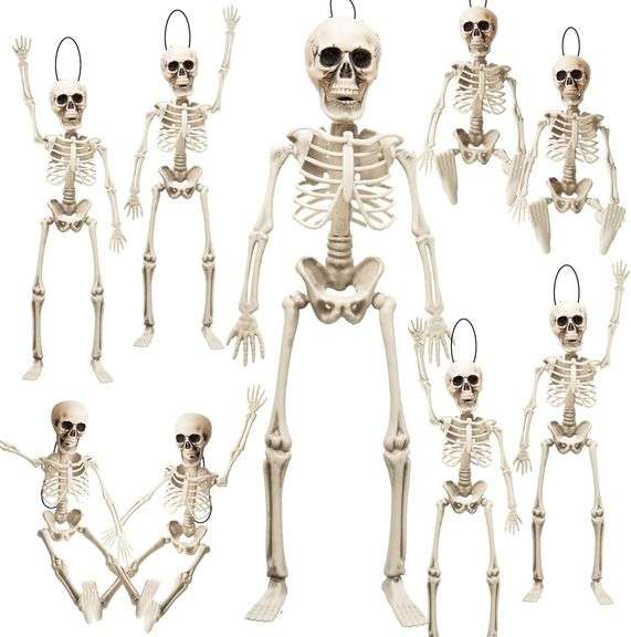 NEROSUN 8 Pcs 16" Pose-able Halloween Skeleton, Full Body Skeleton with ...