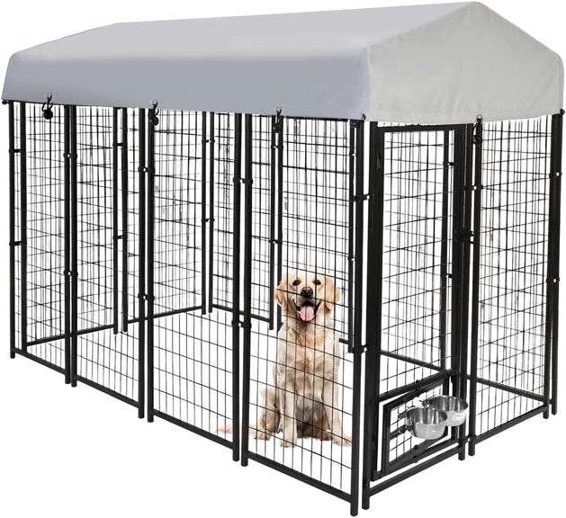 8x4x6 FT Dog Kennel Outdoor for Large Dogs - Heavy Duty Welded Steel ...