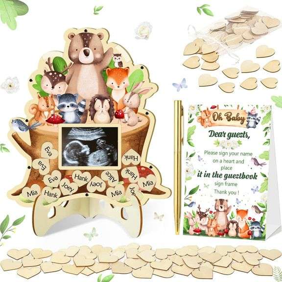 KAMUFU Woodland Baby Shower Decorations, Guest Book Includes Wooden ...