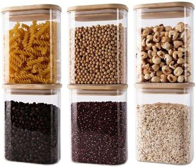 Glass Storage Jars with Airtight Bamboo Lids - Stackable Kitchen ...