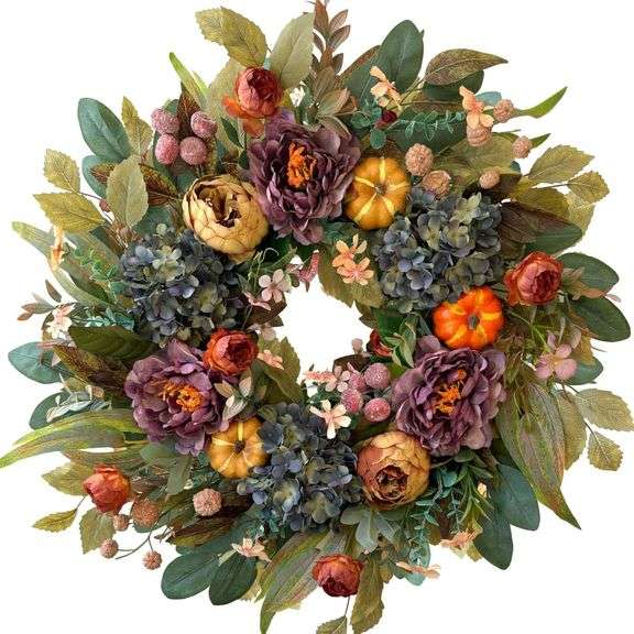 WANNA-CUL 24 Inch Fall Wreaths for Front Door with Blue Hydrangea, Fall ...