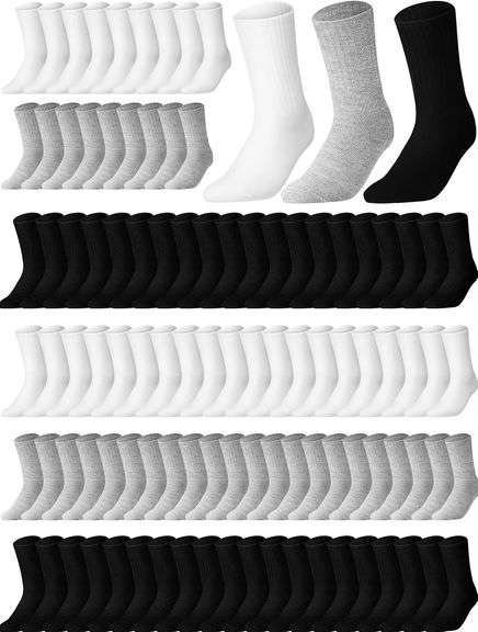 120 Pairs Solid Color Sock Bulk Cotton Crew Sock for Men Women Athletic ...