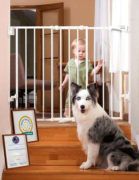 Babelio 26-43" Auto Close Baby/Dog Gate for Stairs, 2-in-1 Easy Swing ...