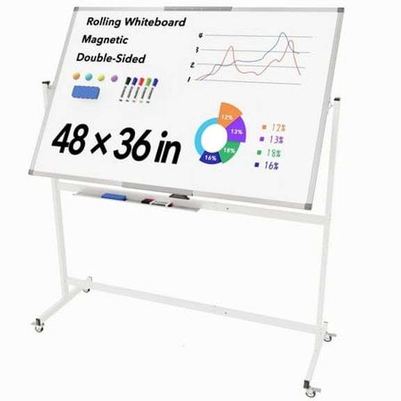 Tooloton Large Rolling Whiteboard on Wheels, 48 x 36 Inches with Stand ...