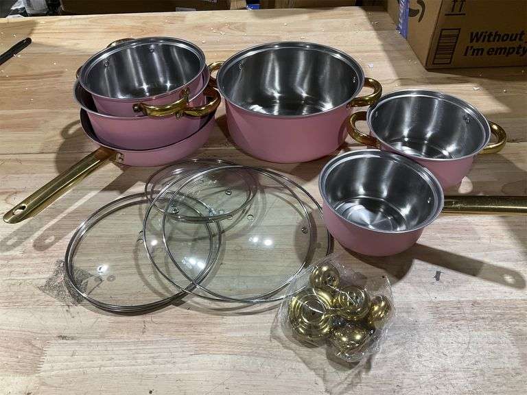 12pc Pink pot and pan set with lids - Matthews Auctioneers