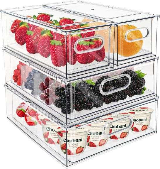 4 Pack StackableDrawers Fridge Organizer Bins with Pull Out Double ...
