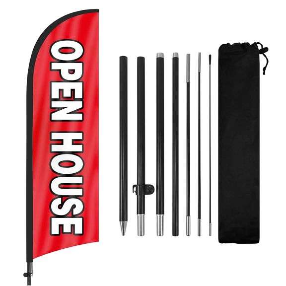Open House Flags for Real Estate Agents With Pole Kit and Ground Stake ...