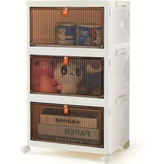 3-Tier Stackable Plastic Storage Bins with Lids, 23QT Foldable with ...