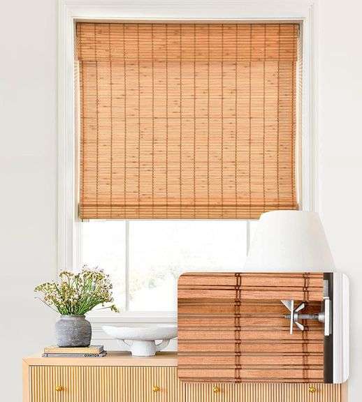 LazBlinds No Tools No Drill Cordless Bamboo Roman Shades, Light ...