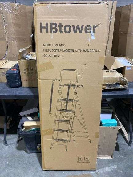 HBTower 5 Step Ladder with Handrails, Folding Step Stool with Tool ...