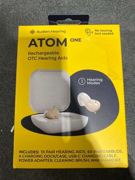 Audien Hearing Atom One Rechargable OTC Hearing AIDS - Matthews Auctioneers