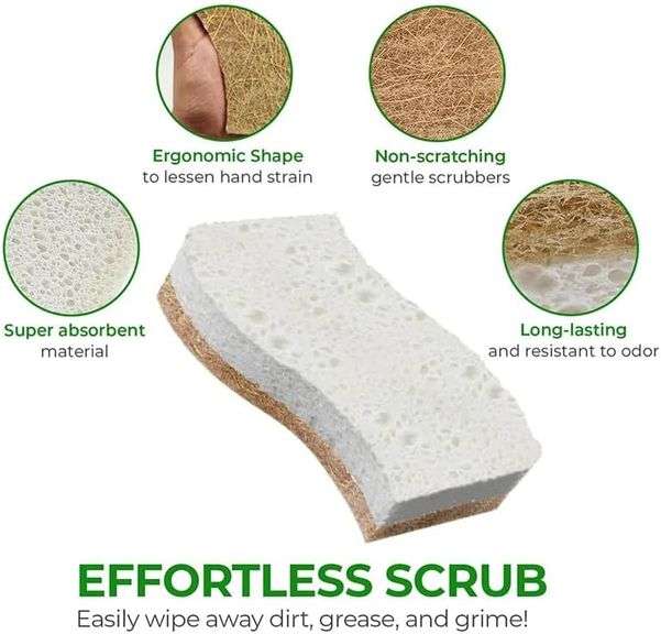 Eco Friendly Scrubbing Sponge, 6-Pack, Biodegradable, All Natural ...