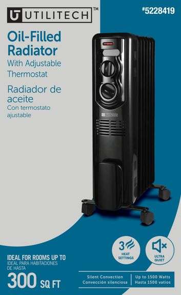 Utilitech Up to 1500-Watt Oil-filled Radiant Utility Indoor Electric ...
