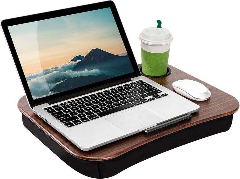 LAPGEAR Cup Holder Lap Desk with Device Ledge - Espresso Woodgrain ...
