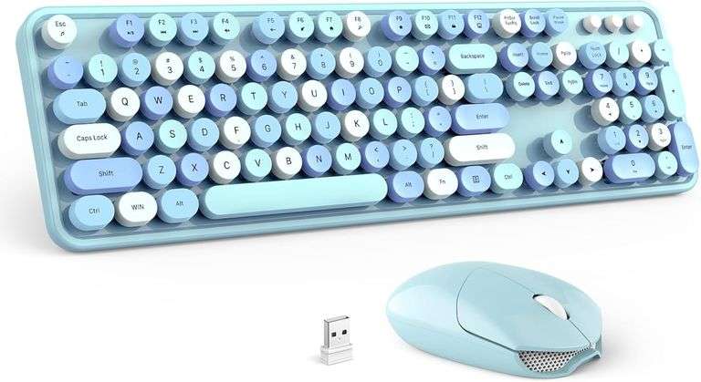 Wireless Keyboard And Mouse Combo Geezer Sky Blue Full Sized Colorful Keyboard 104 Keys Usb