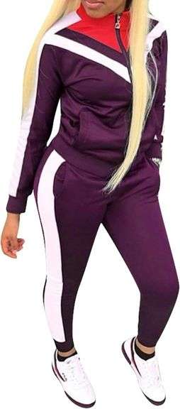 Womens Color Block Tracksuit 2 Piece Outfits, Casual Long Sleeve Full ...