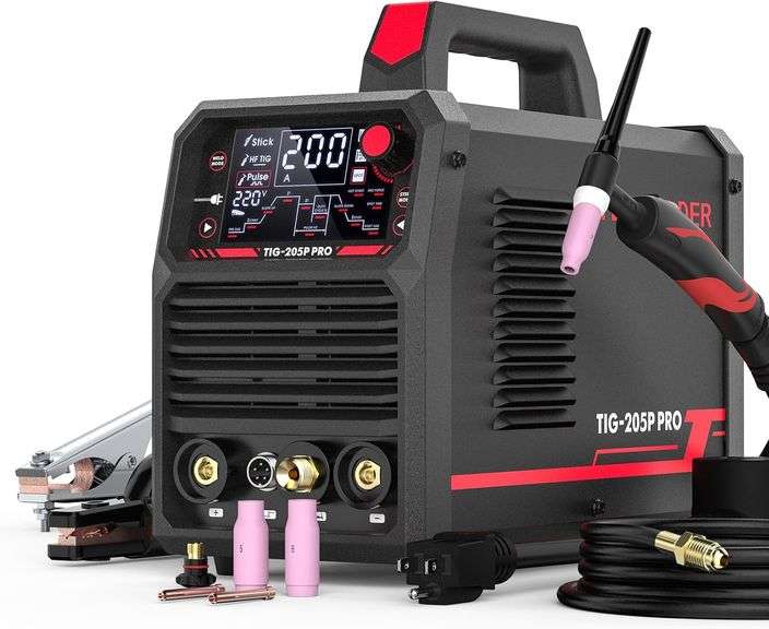 YESWELDER TIG Welder with Pulse 205Amp, Stick/DC TIG/Pulse TIG 3 in 1 ...