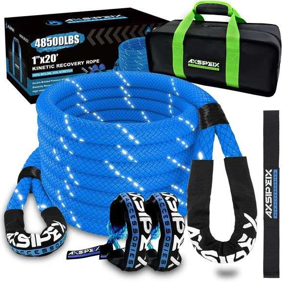 1" 20ft Kinetic Recovery Rope (48,500lbs) Heavy Duty Offroad Recovery ...