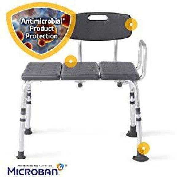 Medline Knockdown Transfer Bath Bench with Back, Microban Antimicrobial ...
