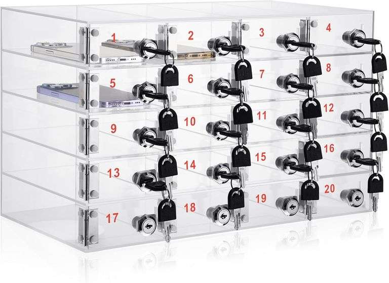 Layhit 20 Slots Cell Phone Locker Box for Classroom Clear Acrylic Cell ...