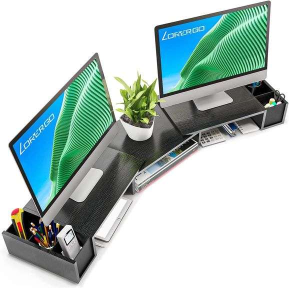 LORYERGO Dual Monitor Stand Riser - 3 Shelf Screen Laptop Stand with ...
