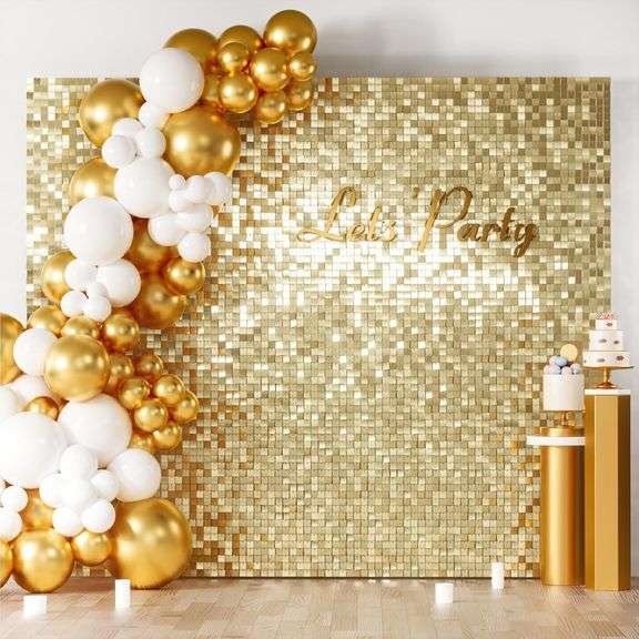 COKAOBE Light Gold Shimmer Wall Backdrop, 36 Pcs Square Sequin Shimmer ...