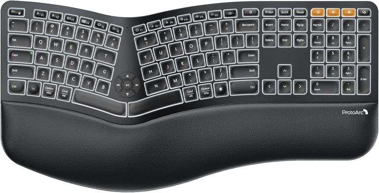 ProtoArc Backlit Wireless Ergonomic Keyboard, EK01 Plus Full Size Ergo ...