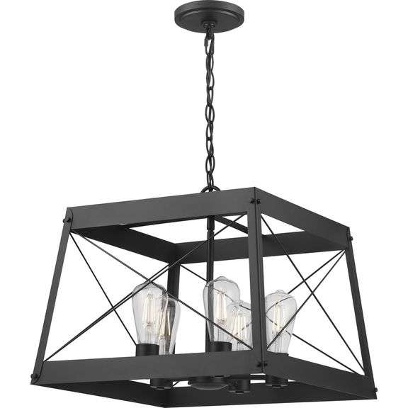 Progress Lighting Bradberry 5-Light Matte Black Farmhouse Square Medium ...