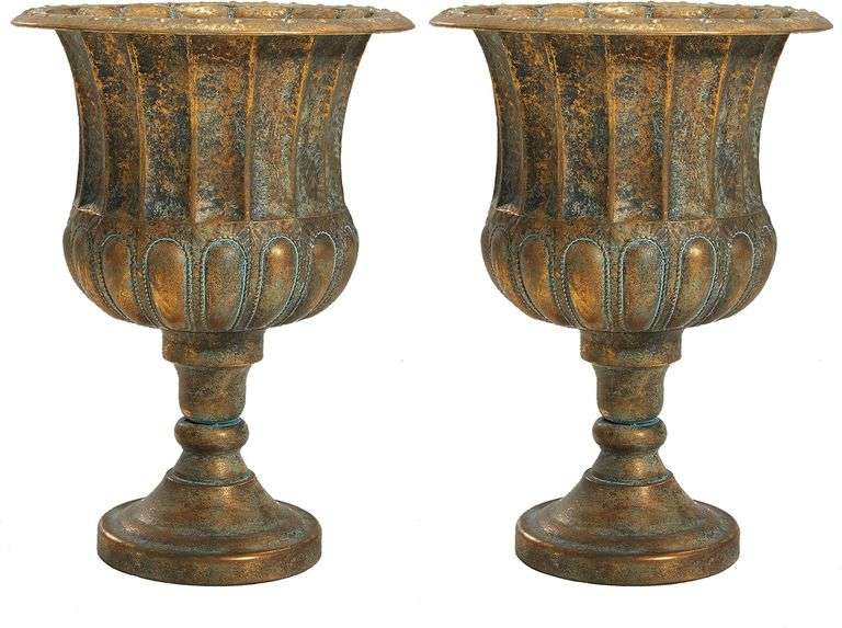 Worth Garden 24.5" H. Metal Urn Planters 2-Pack - Bronze Classic ...