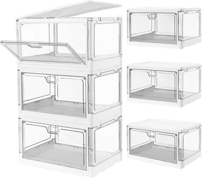 HYBRIDEAS 3-Pack Clear Stackable Storage Bins with Lids Magnetic Doors ...