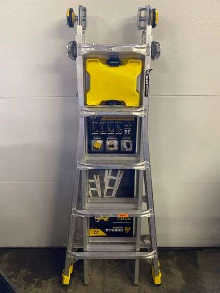 22 ft. Reach Aluminum Multi-Position Ladder w/ Project Bucket, Tool ...