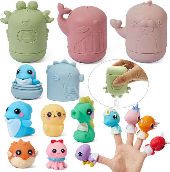 Baby Bath Toys - 14 PCS Silicone Bath Toys with Rubber Animal Bath ...