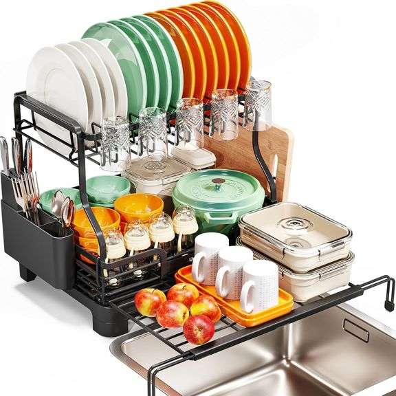 Urackify Extendable Dish Drying Rack, 2-Tier Dish Rack for Kitchen ...