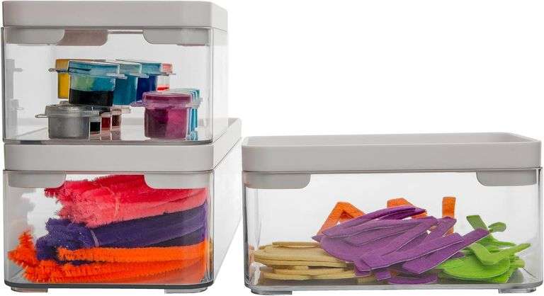 Stackable Storage Bins by Swissco | Set of 3 Storage Containers ...