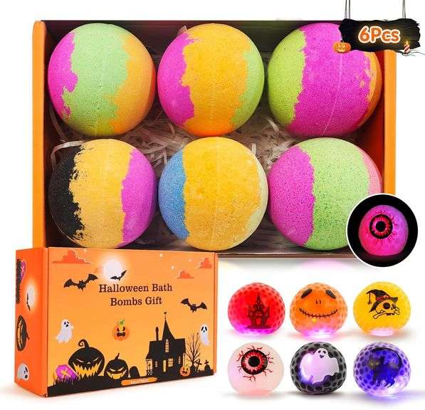 NPET Halloween Bath Bombs with Sparkling Balls 6pcs Spooky Themed Bath ...