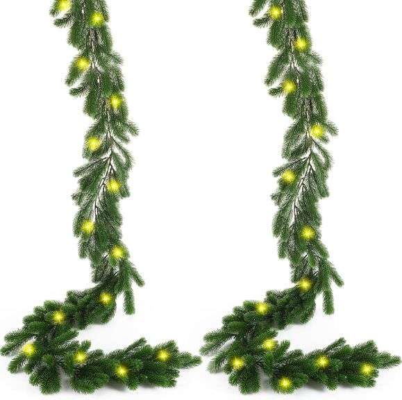 2 Pack 6ft Christmas Norfolk Pine Garland with LED, Artificial Greenery ...