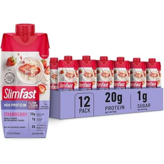SlimFast Protein Shake, Strawberry- 20g Protein, Meal Replacement Shake ...