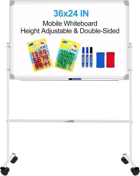 H-Qprobd Magnetic Dry Erase Board with Stand Double-Sided Mobile ...