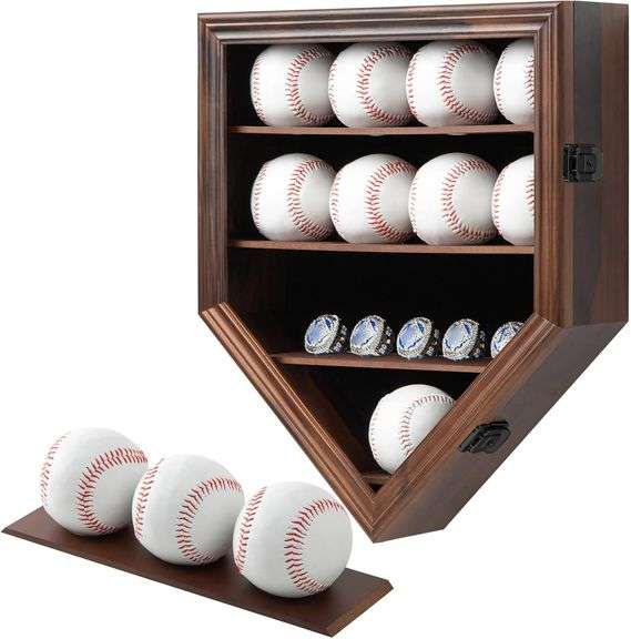 Grintus Baseball Display Case Real Glass-Solid Wood Baseball Holders ...