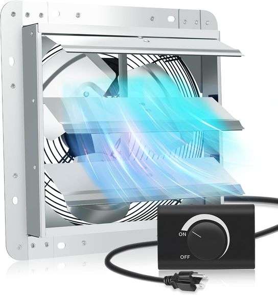 FAREAST 12 Inch Gable Vent Fan Wall Mounted, Automatic Shutter, Attic ...