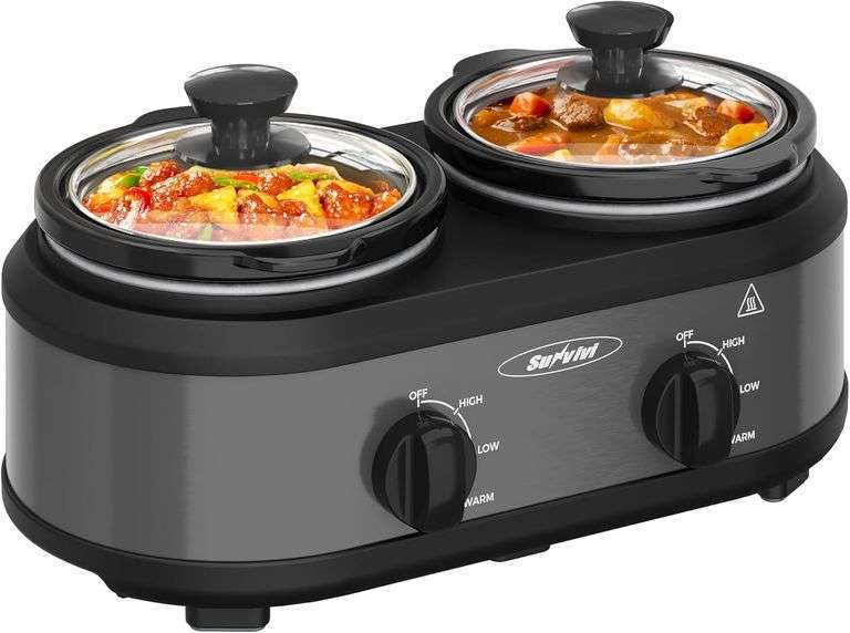 Sunvivi Dual Slow Cooker, Buffet Servers and Warmer with 2 Removable ...