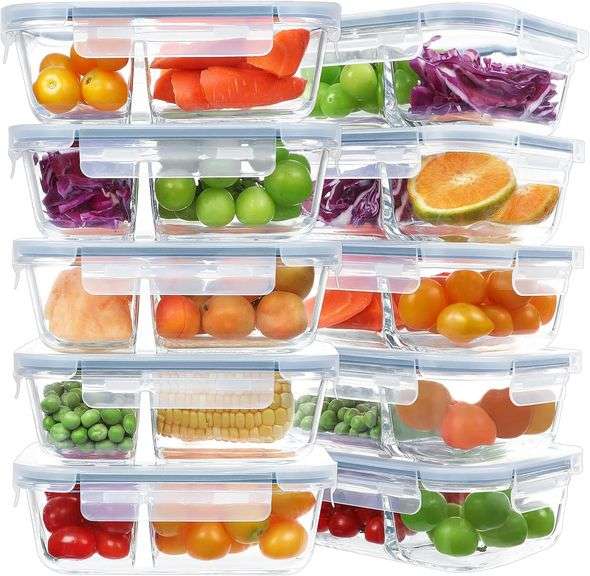 BAYZZ 10 Packs 30 oz Glass Meal Prep Containers 2 Compartment, Glass ...
