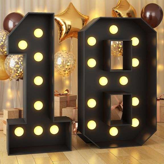 4FT Marquee 18 Numbers Large Black Number Marquee with Light for 18th ...