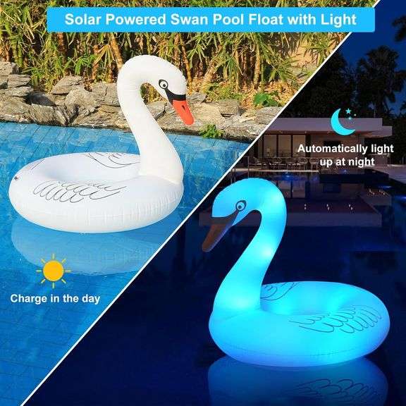 Inflatable Pool Floats, Solar Powered Large Swan Pool Float Adult, LED ...