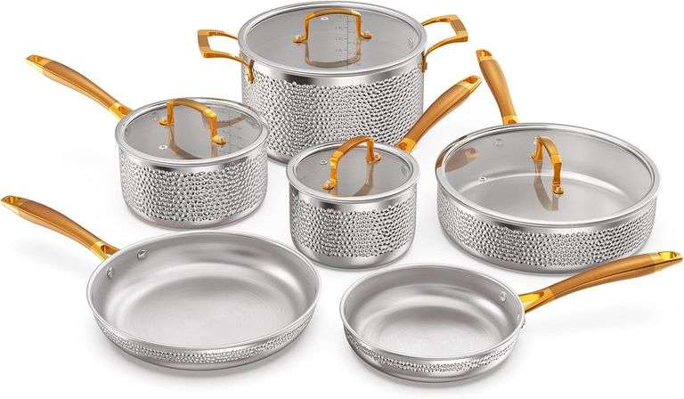 Homaz life Stainless Steel Pots and Pans Set, Tri-Ply Hammered Kitchen ...