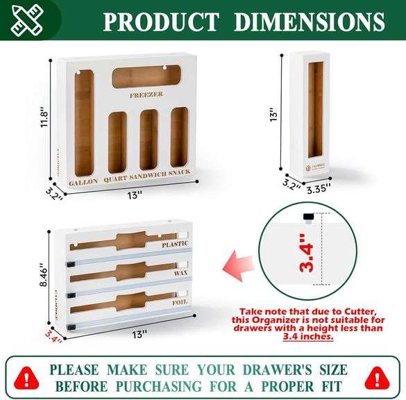 Calmbee 9 IN 1 Storage Bag Organizer for Kitchen Drawer, Bamboo Foil ...