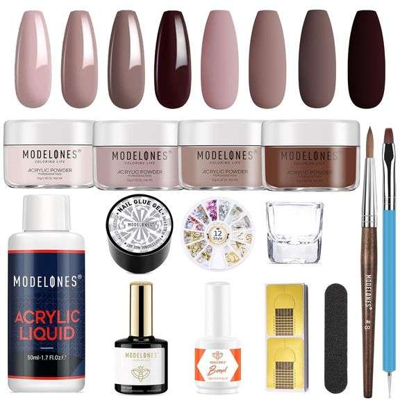 Modelones Acrylic Nail Kit , Nude Brown Acrylic Nail Supplies ...