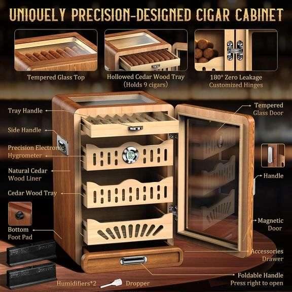 LIHTUN Cigar Humidor, Desktop Cigar Humidor Cabinet Glass Top, Cigar ...