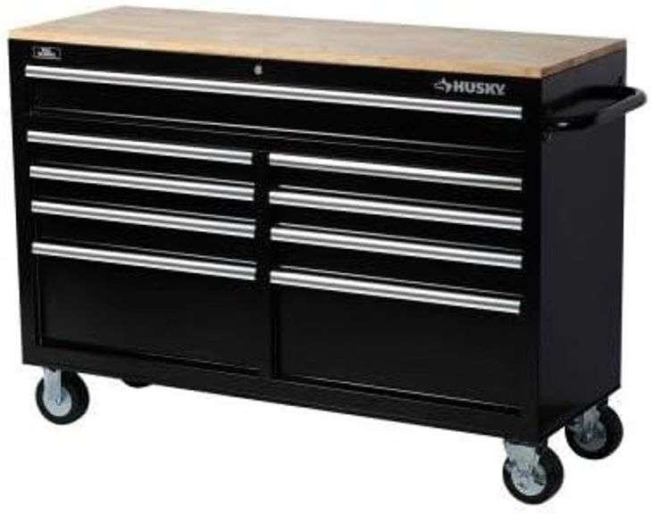 Husky 52 in. W 9-Drawer Mobile with 5 in. X 2 in. Casters Work Bench in ...